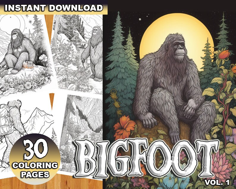 Bigfoot Coloring Book Vol 1, 30 Pages, Bigfoot Coloring Pages for Kids ...