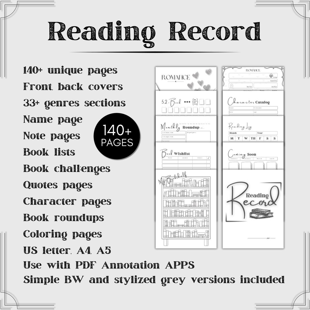 140+ Page Reading Record Bundle | Printable Book Journal | Digital ...