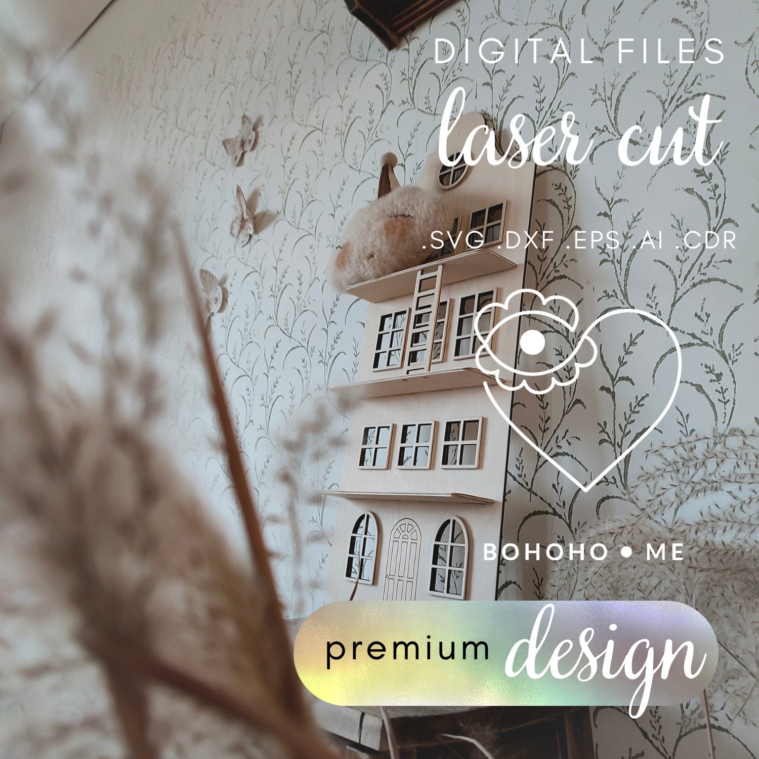 Shelf in the Shape of a House 4mm 60cm for Laser Cutting 3D Model ...