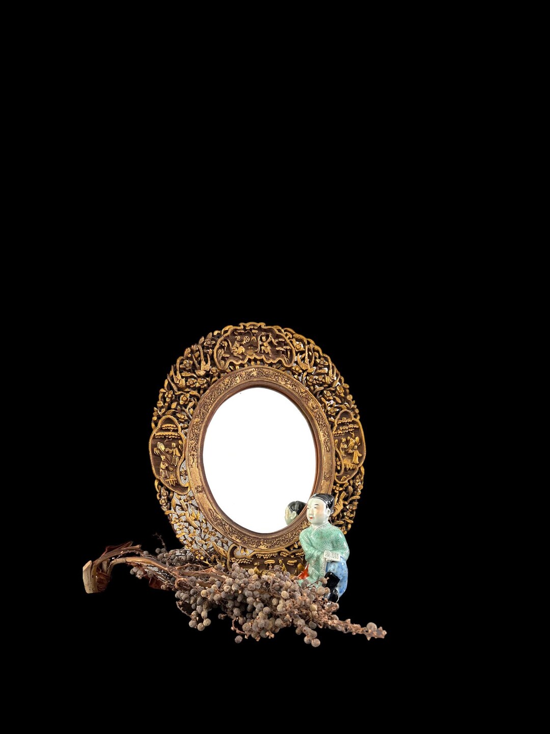 Antique Chinese Mirror With a Very Beautifully Carved and Gilded Wooden ...
