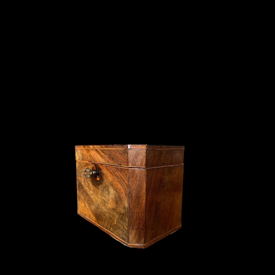 Wooden Tea Chest Victorian Dark Mahogany With Intarsia and Original ...