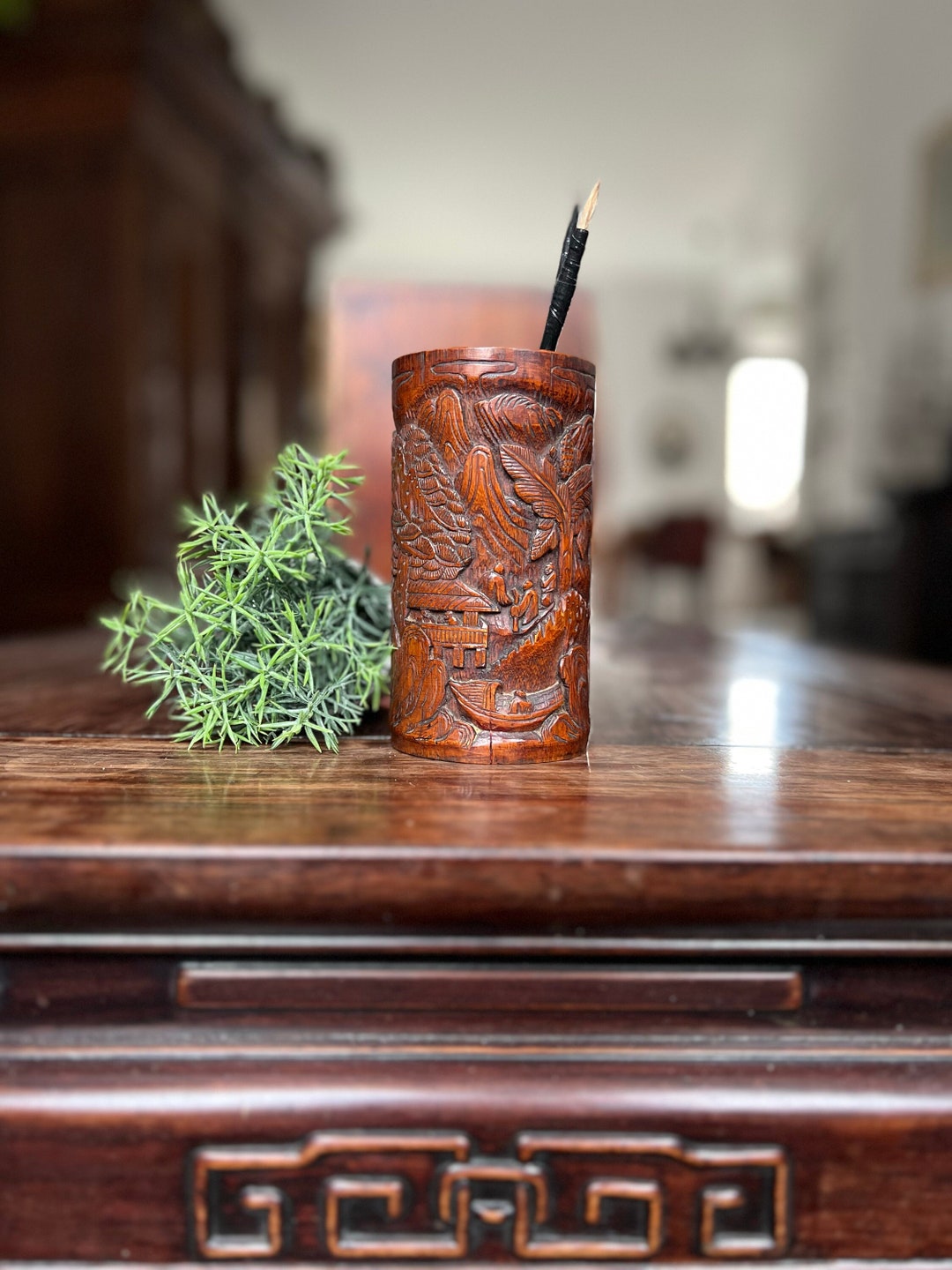 A Chinese Bamboo Brush Pot, Canton 19th Century. Beautifully Carved ...