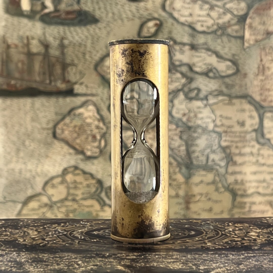 Antique Ship's Log Glass. Single Hourglass in Cylindrical Copper Frame ...