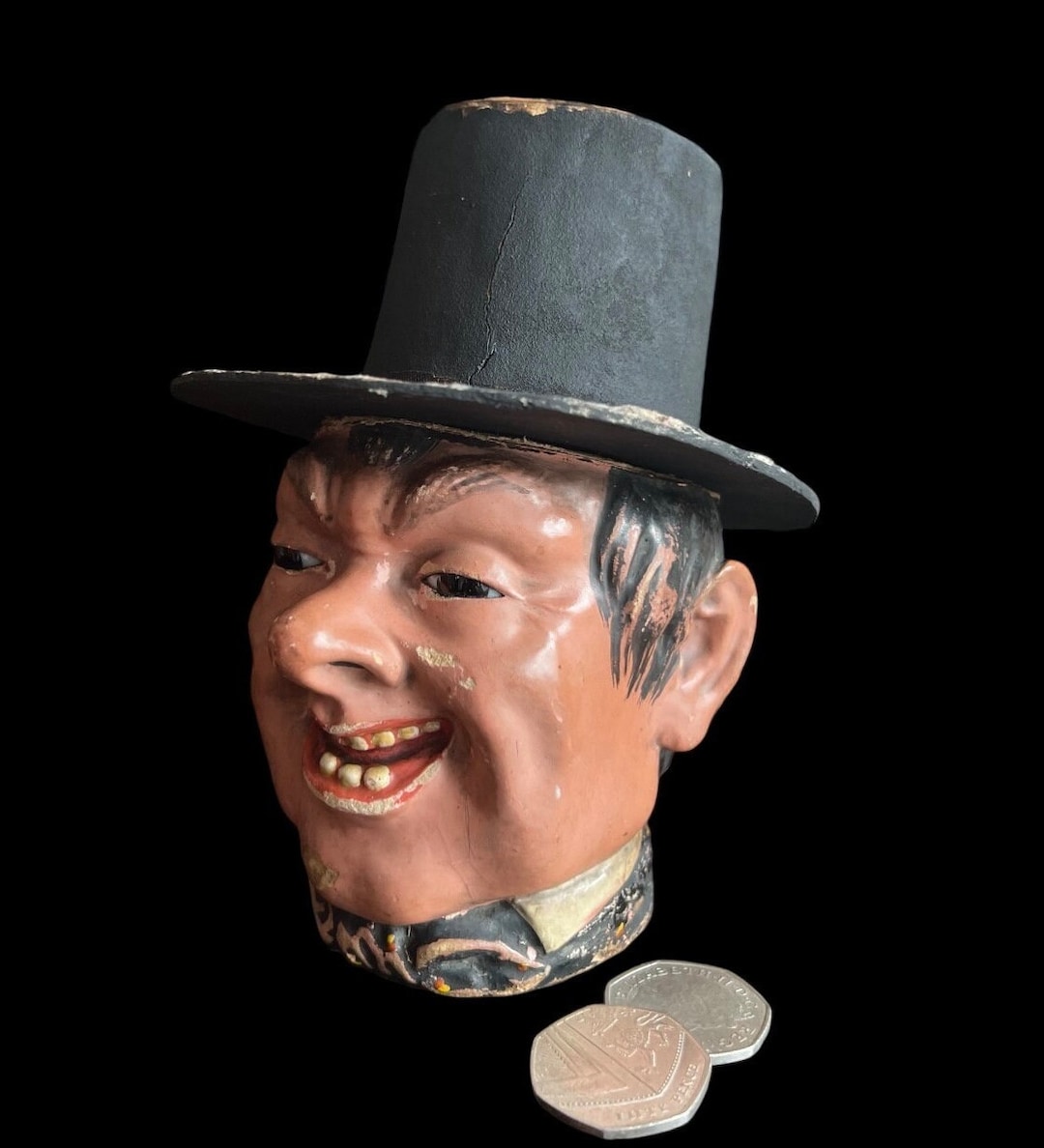 Rare 19th Century Paper Mache Money Box in the Shape of a Laughing Man ...