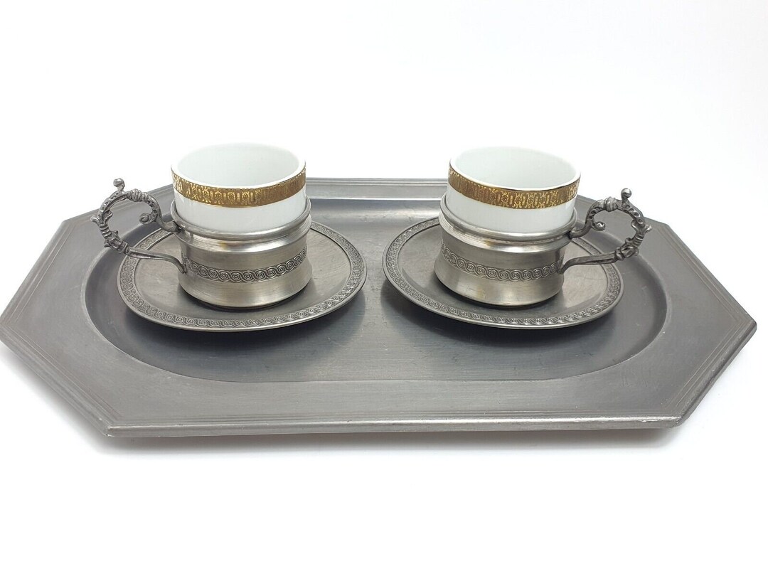 Quality Antique Peltro Pewter Italy Pewter Espresso Porcelain Cup ...