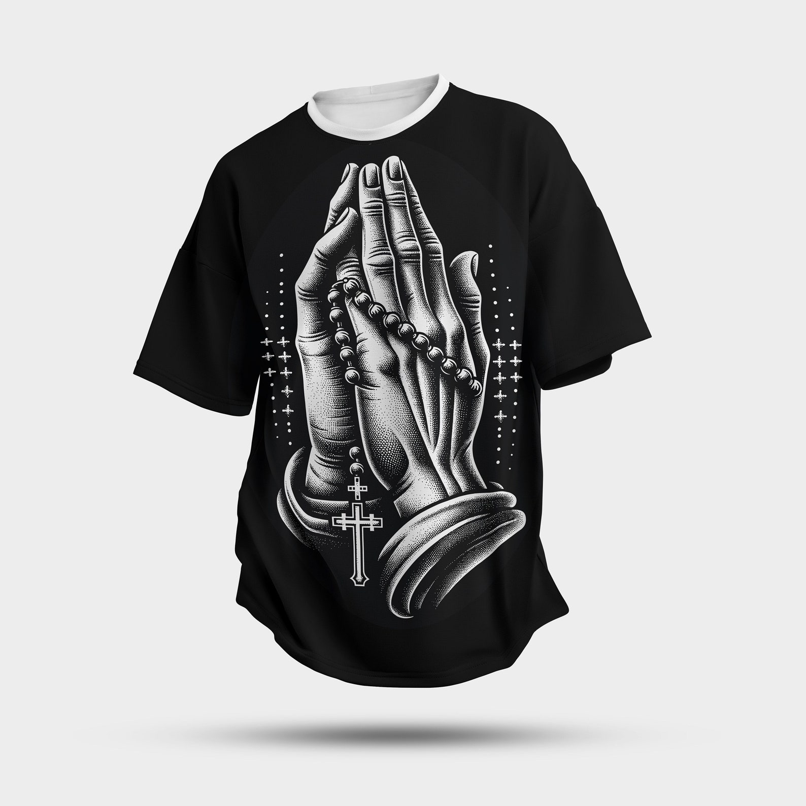 Praying Hands With Rosary Beads Vector Illustration - Etsy