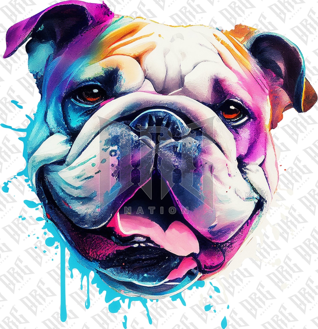 Colorful English Bulldog PNG | Bulldog Sublimation | Hand Drawn Bulldog ...