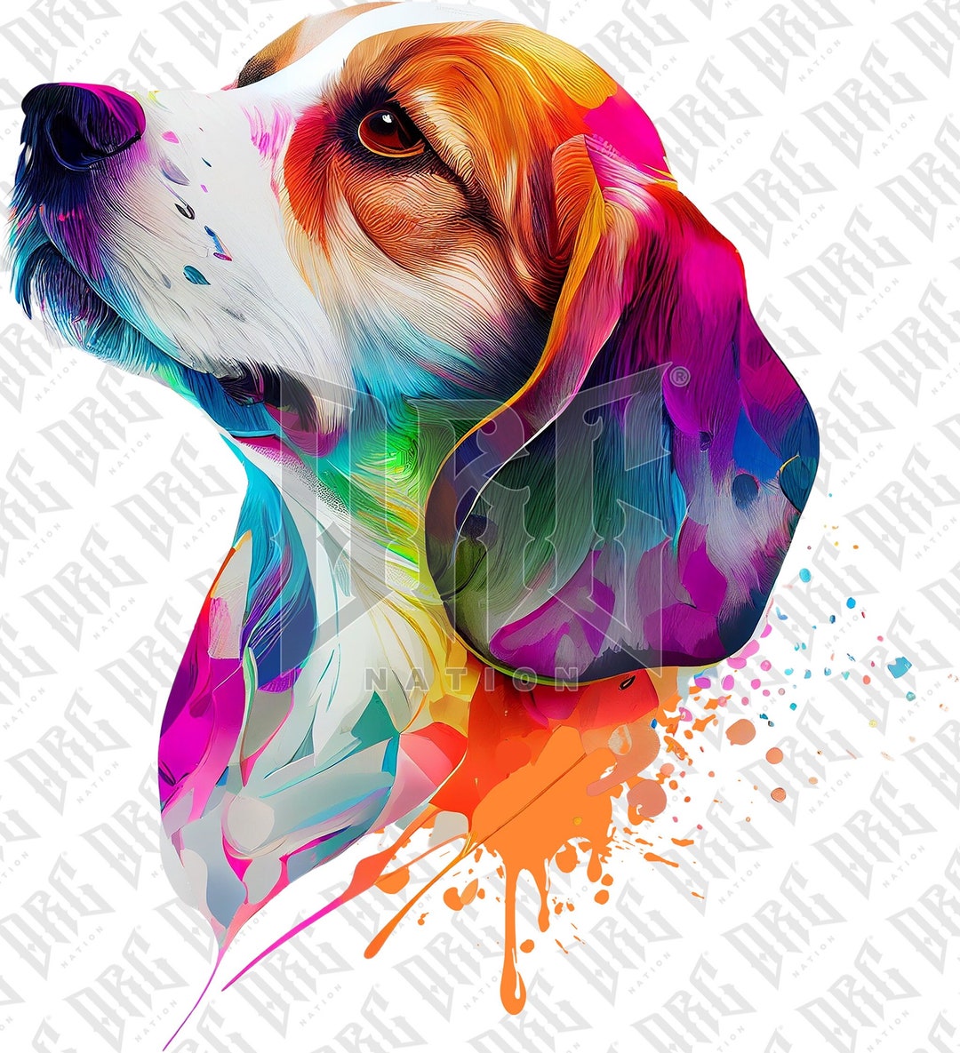 Colorful Beagle Dog PNG | Hand Drawn Dog Breed PNG | Beagle Portrait ...