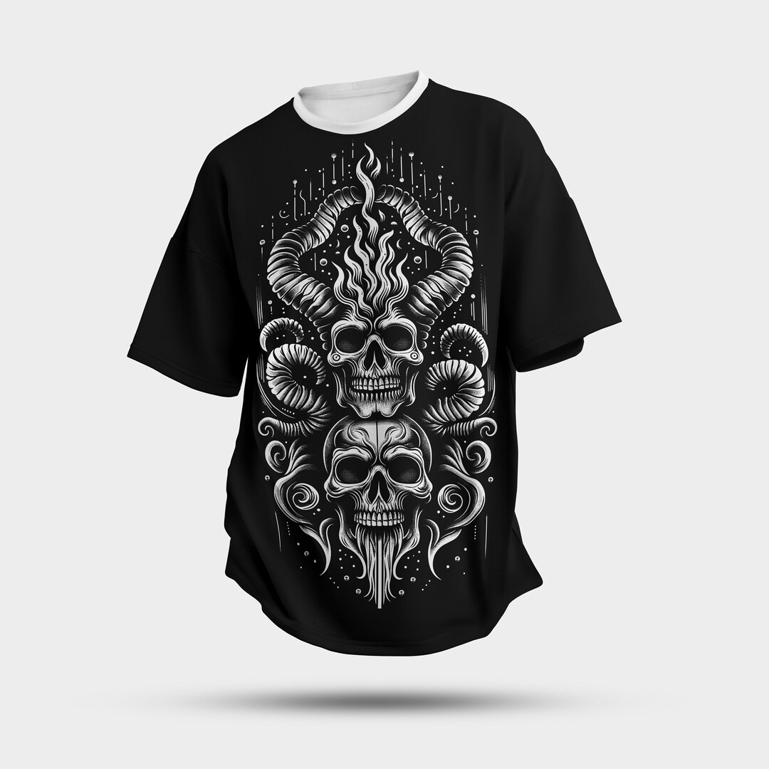 Intricate Dotwork Skull With Ram Horns and Flames - Dotwork Vector ...