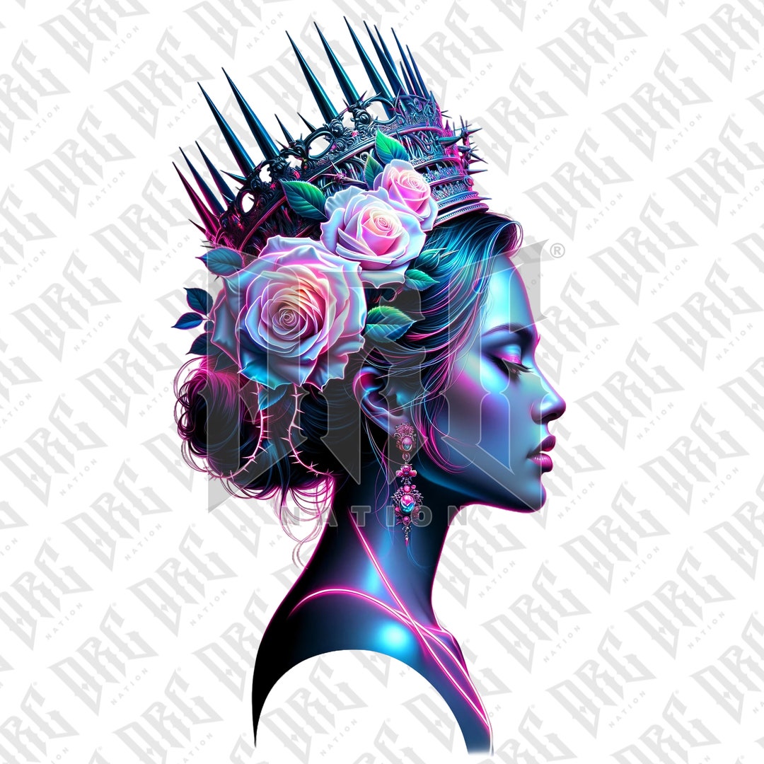 Cyberpunk Queen With Floral Crown Digital PNG - Etsy