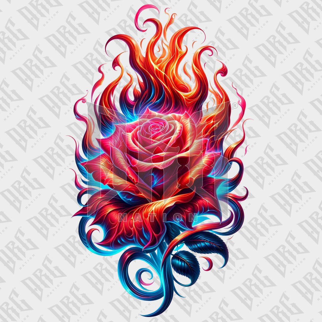 Colorful Fire Rose Neon PNG - Etsy