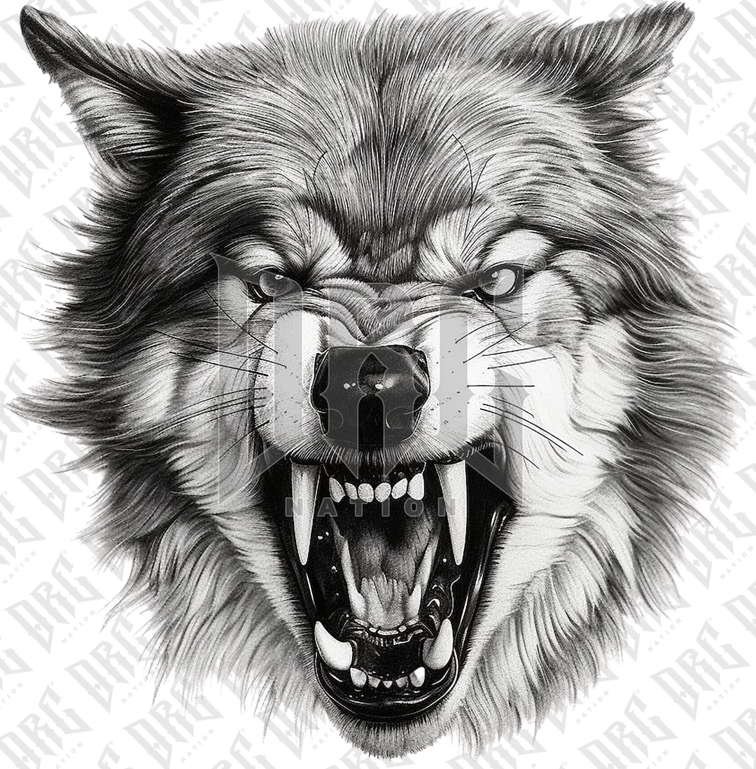Angry Wolf PNG Sublimation Design Download, Hand Drawn Wolf PNG ...