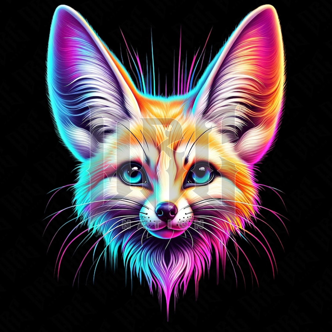 Vibrant Neon Fox Portrait PNG - Etsy