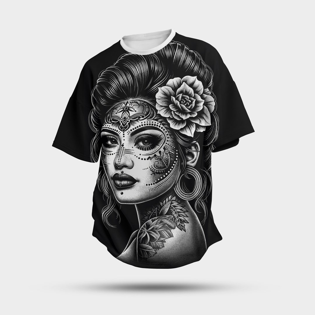 Intricate Dotwork Female Portrait With Floral Accents, Digital Dotwork ...