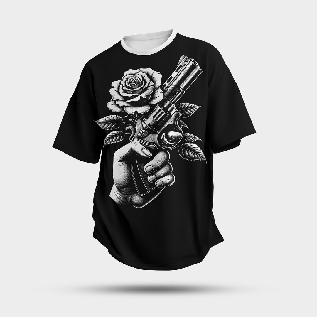 Revolver and Rose, Vintage Gun and Flower - Dotwork Vector Illustration ...