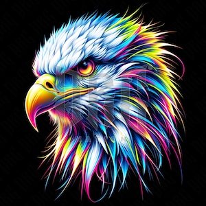Vibrant Neon Eagle Artwork, Majestic Bird PNG - Etsy