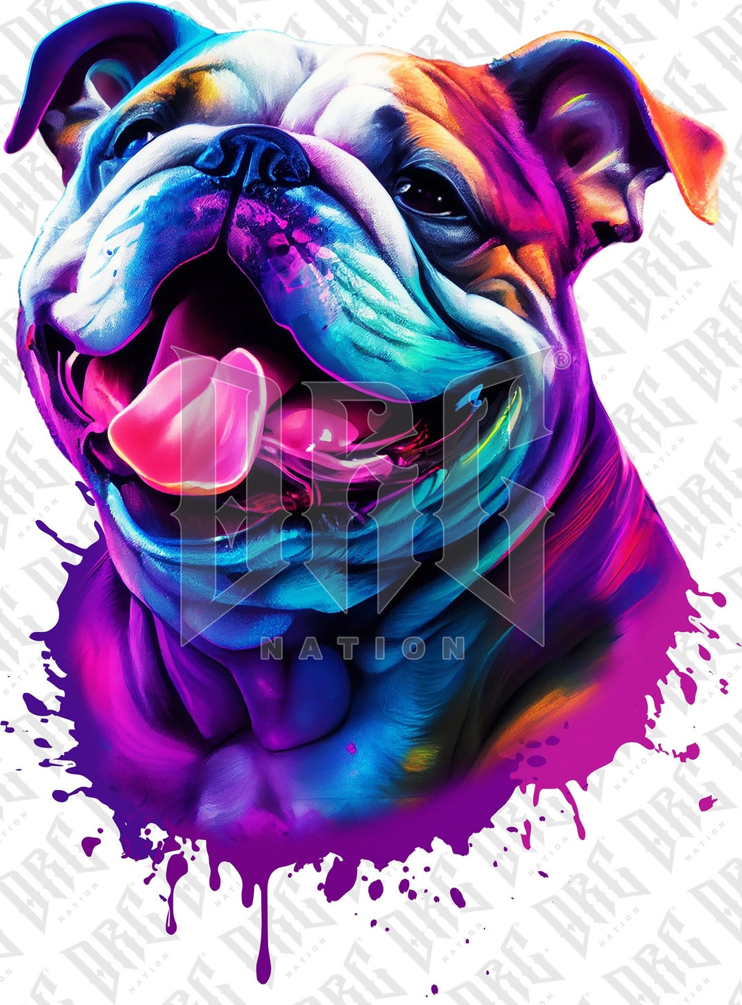 Colorful English Bulldog PNG | Bulldog Sublimation | Hand Drawn Bulldog Portrait Illustration ...