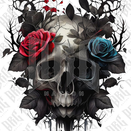 Skull With Roses PNG Skull Sublimation Design Trendy Skull - Etsy Canada