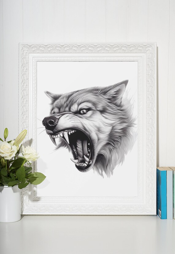 Dibujo Lineal De Lobo Enojado En Ms Paint Láminas Metálicas: Lobo