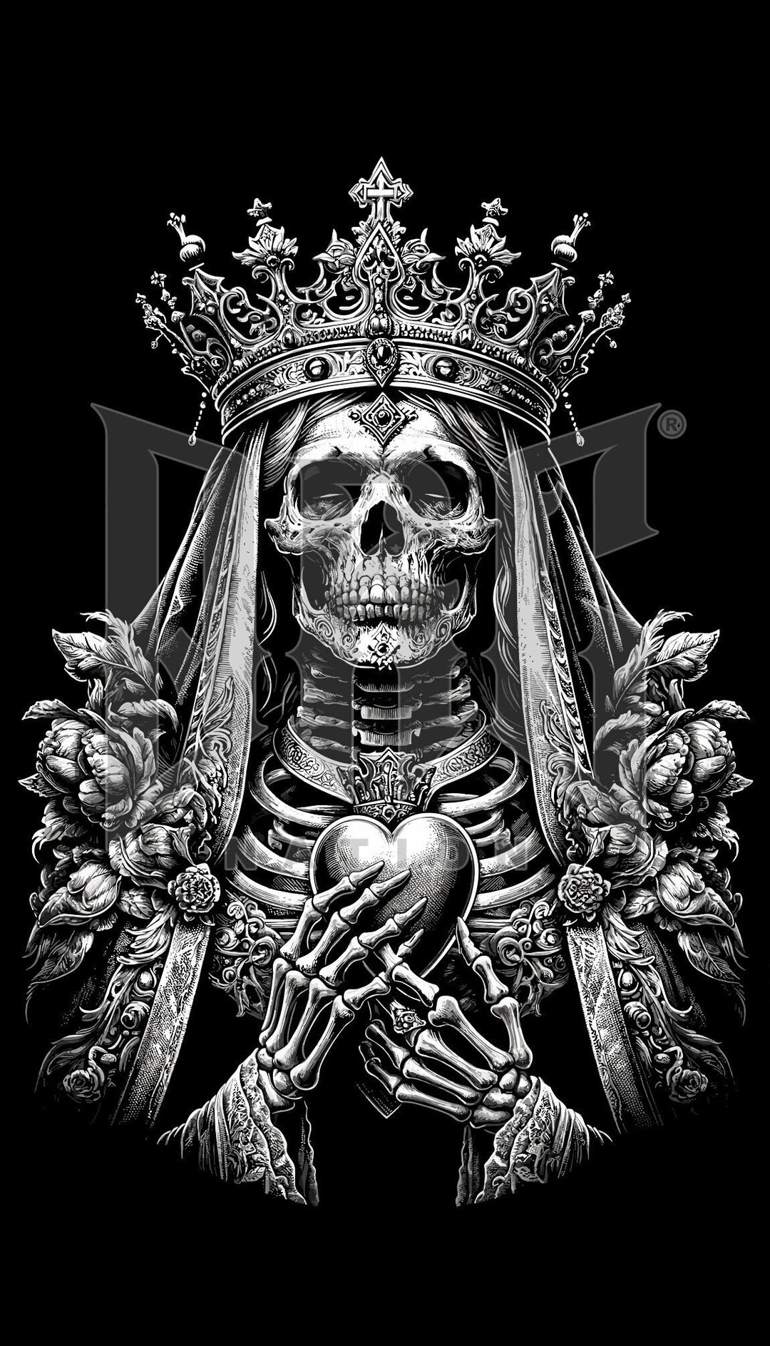 Gothic Skeleton Queen With Heart Crown, EPS Vector - Etsy