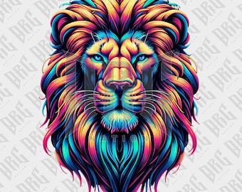 Neon Lion Art Design Digital Download Png File. - Etsy
