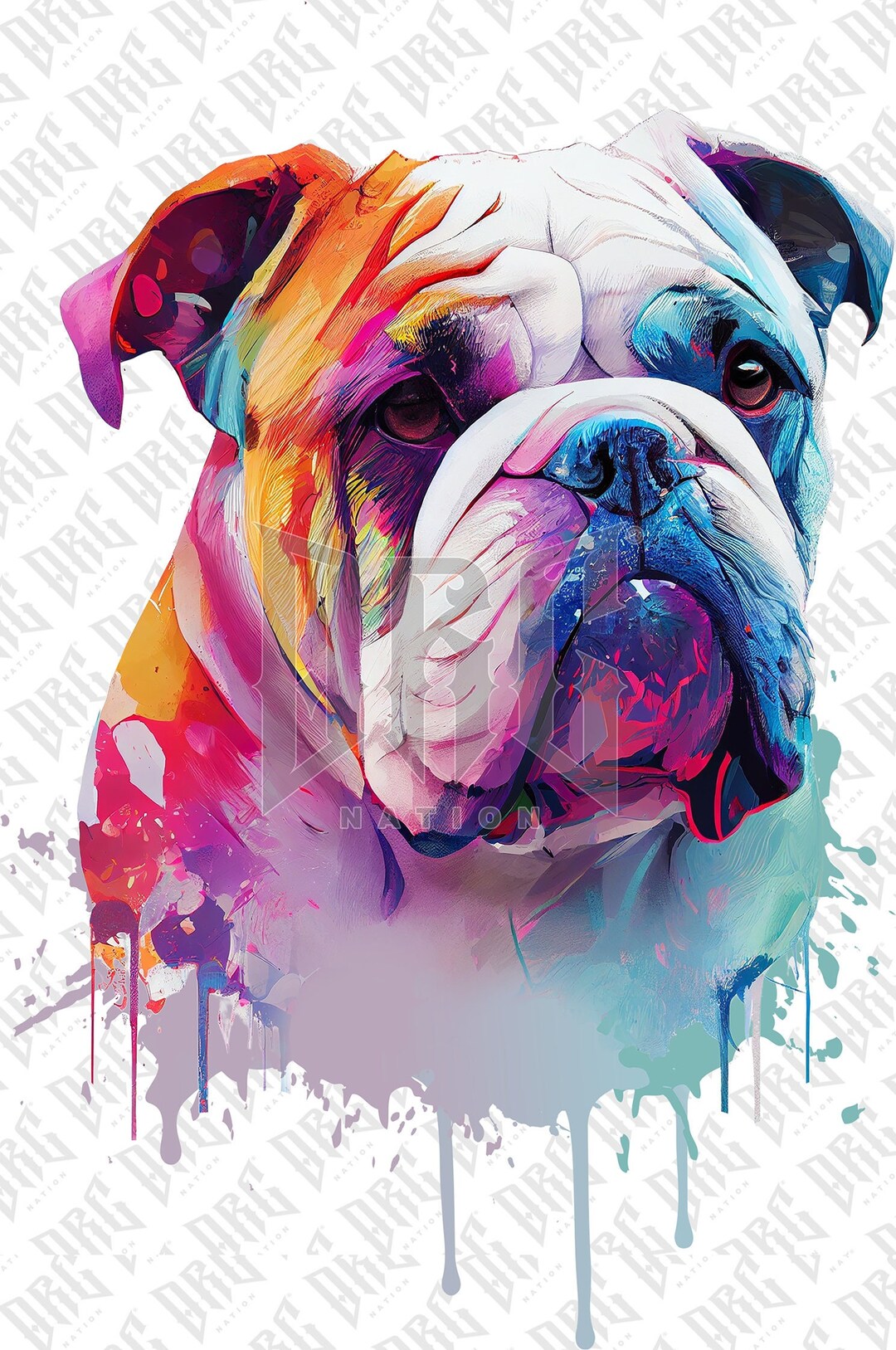 Colorful English Bulldog PNG | Bulldog Sublimation | Hand Drawn Bulldog ...