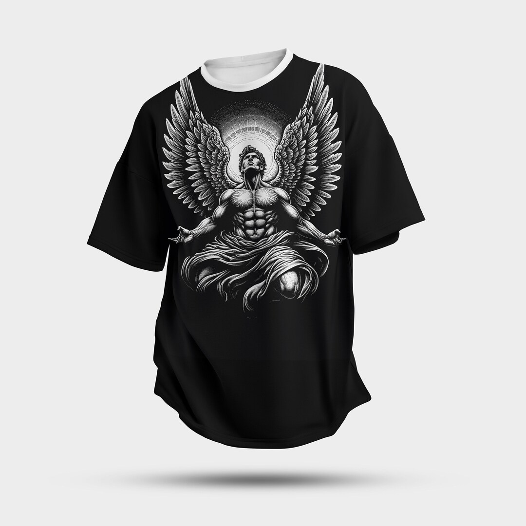 Majestic Winged Angel With Aura - Dotwork Vector Illustration - Etsy