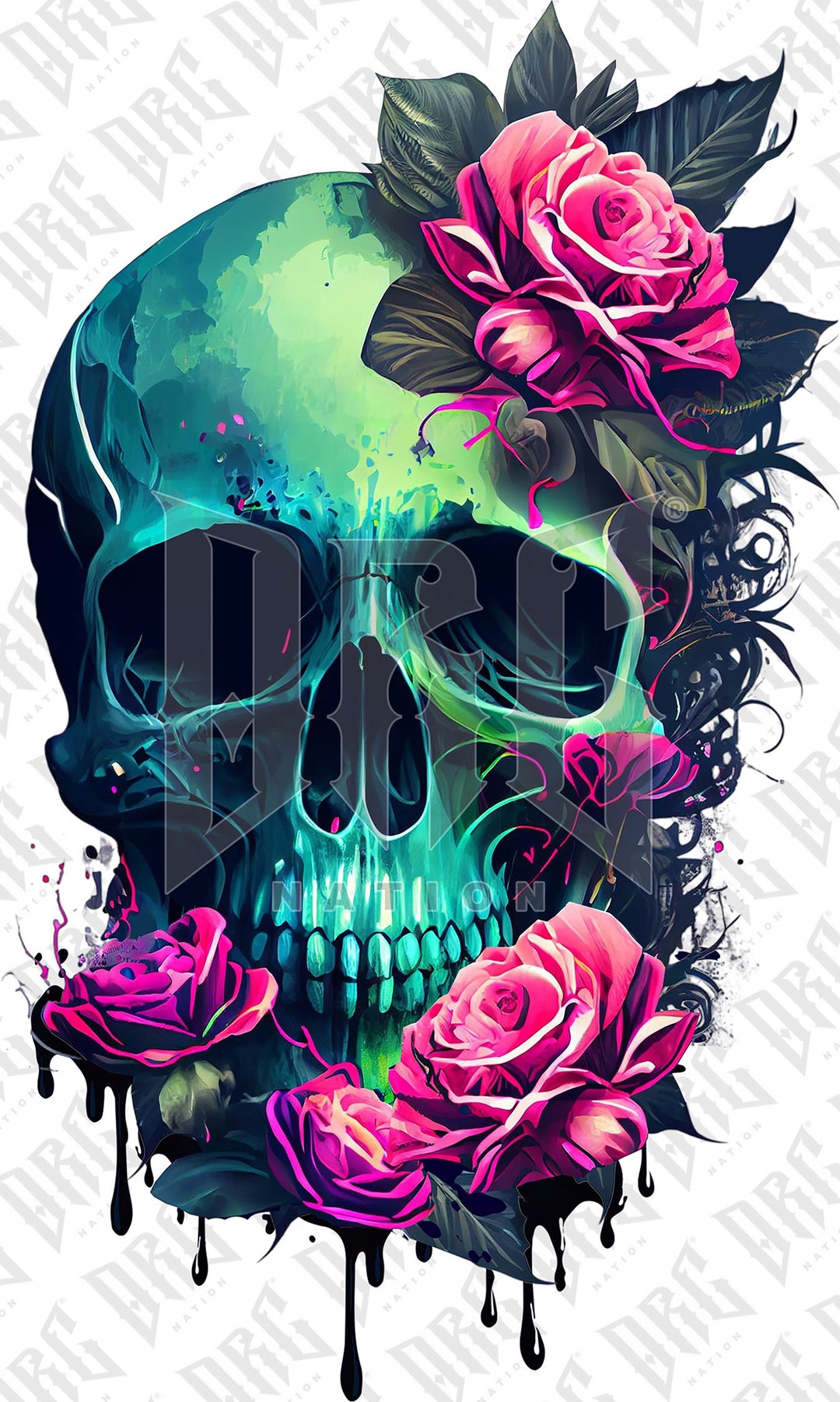 Skull With Roses PNG | Skull Sublimation Design | Trendy Skull PNG ...