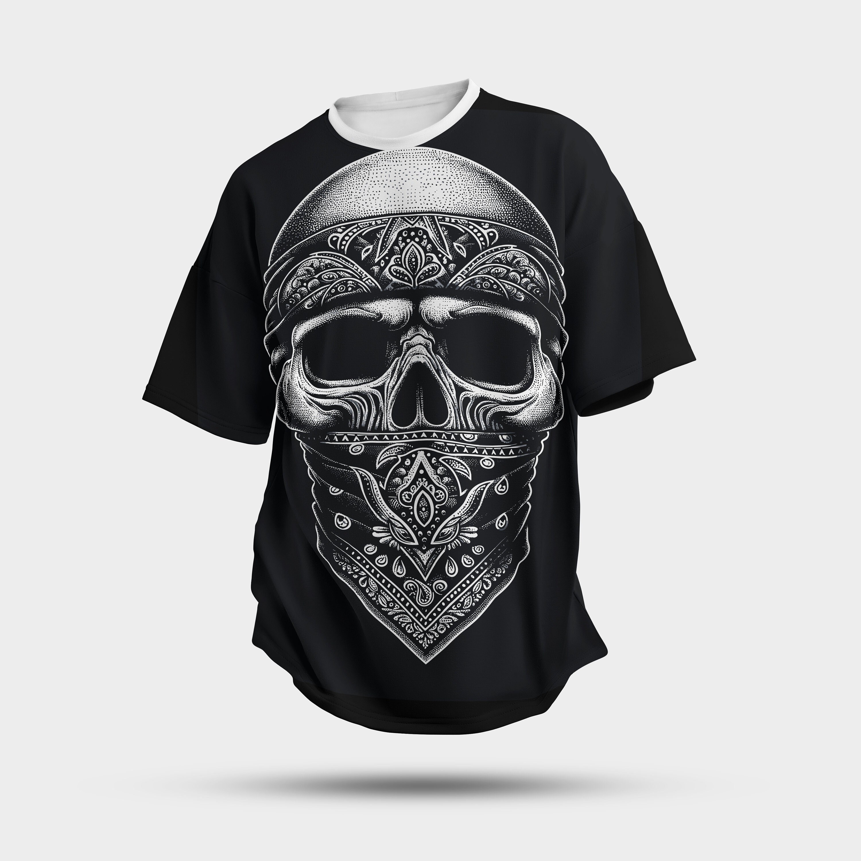 Intricate Dotwork Skull With Ornamental Bandana - High-detail Vector ...