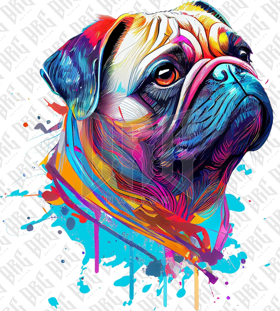 Pug PNG | Colorful Pug Dog PNG Breed Sublimation for Shirts Art Mugs ...