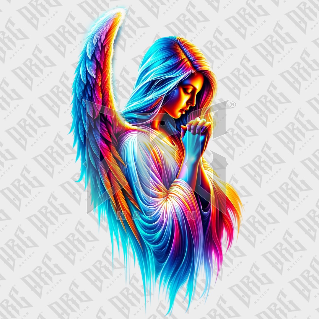 Colorful Neon Angel Art PNG - Etsy