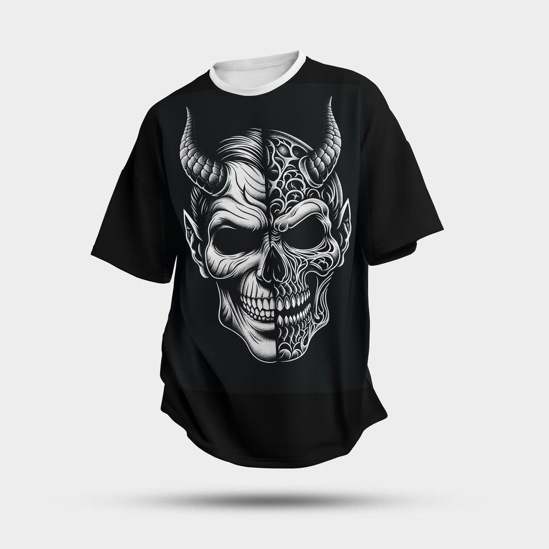 Split Devil and Human Skull - Dotwork Vector Illustration - Etsy