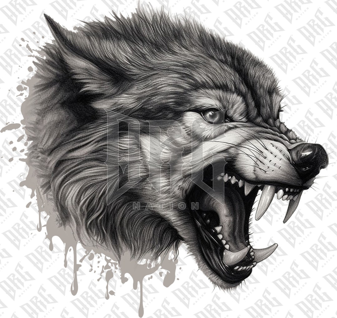 Angry Wolf PNG Sublimation Design Download, Hand Drawn Wolf PNG ...