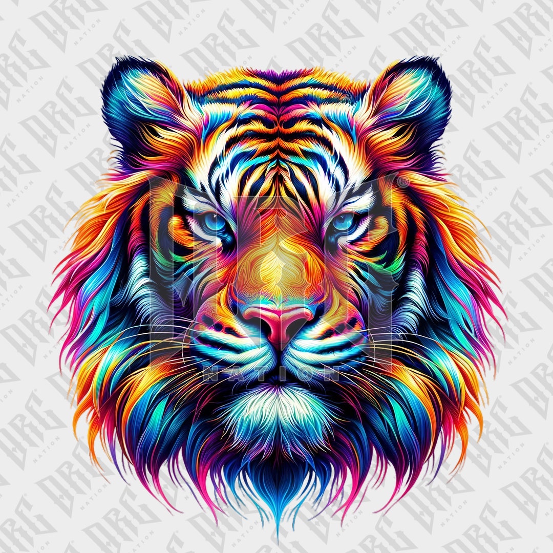Colorful Neon Tiger PNG - Etsy