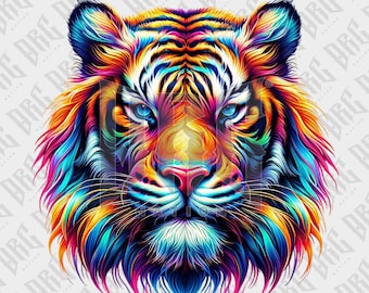 Colorful Neon Tiger PNG - Etsy