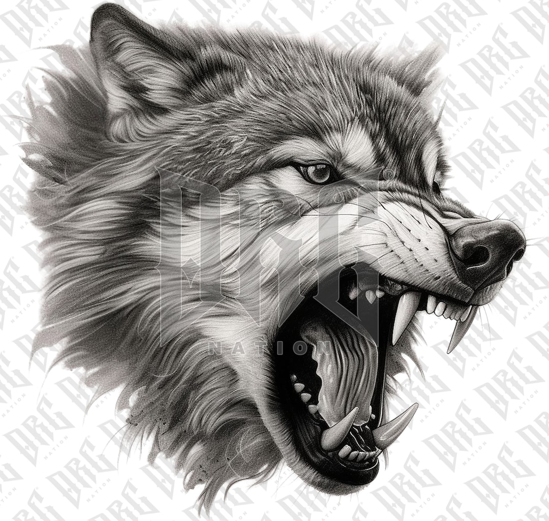 Angry Wolf PNG Sublimation Design Download, Hand Drawn Wolf PNG ...