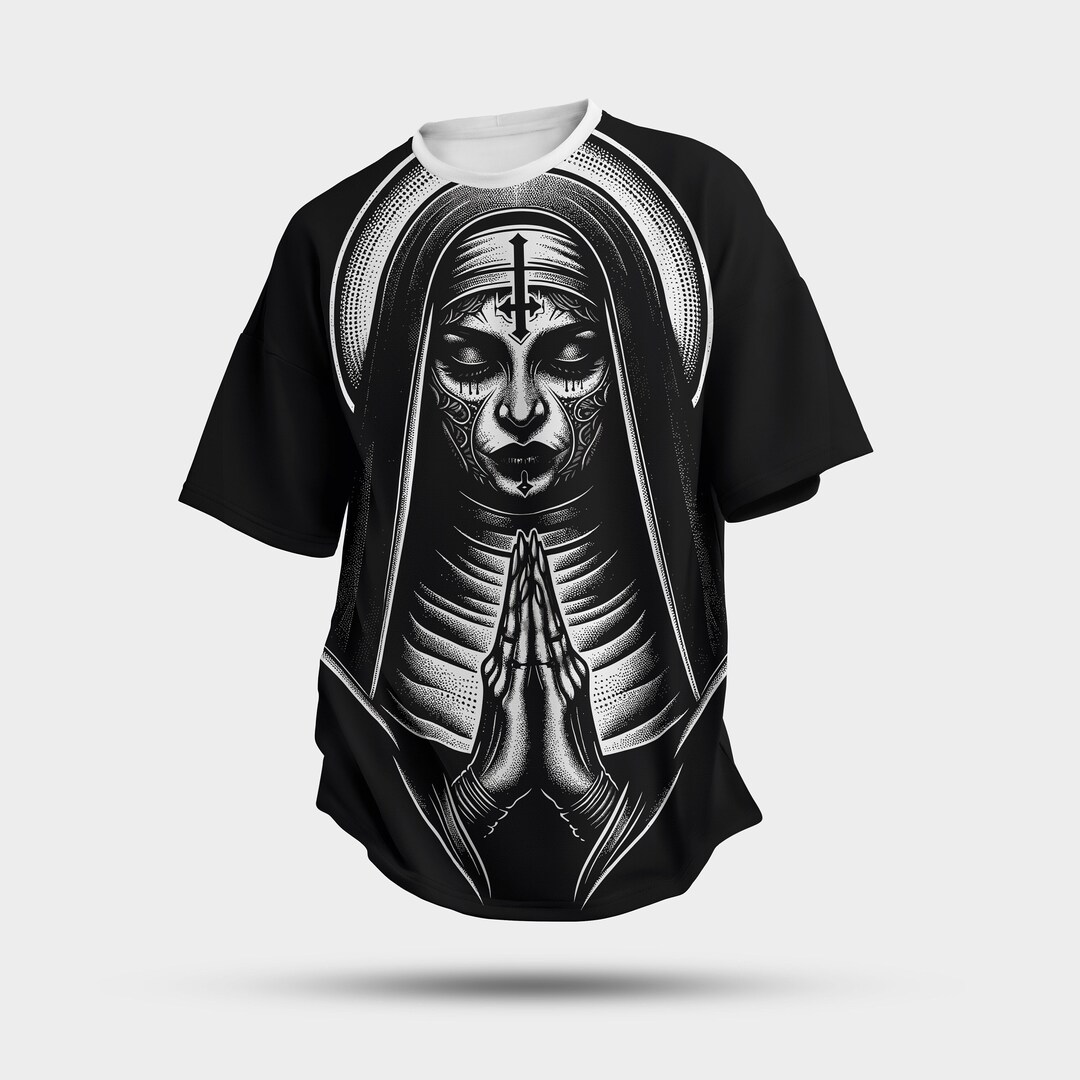 Praying Nun With Tribal Face Tattoos and Unchristian Cross, Vector Art ...