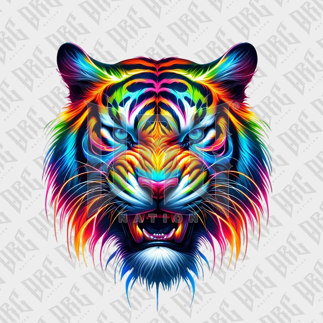 Vibrant Neon Tiger PNG - Etsy