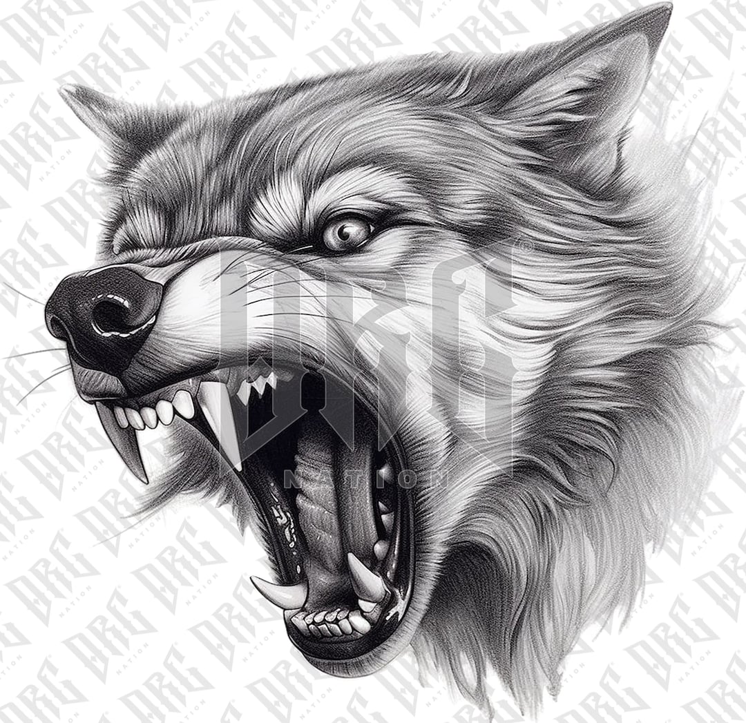 Angry Wolf PNG Sublimation Design Download, Hand Drawn Wolf PNG ...