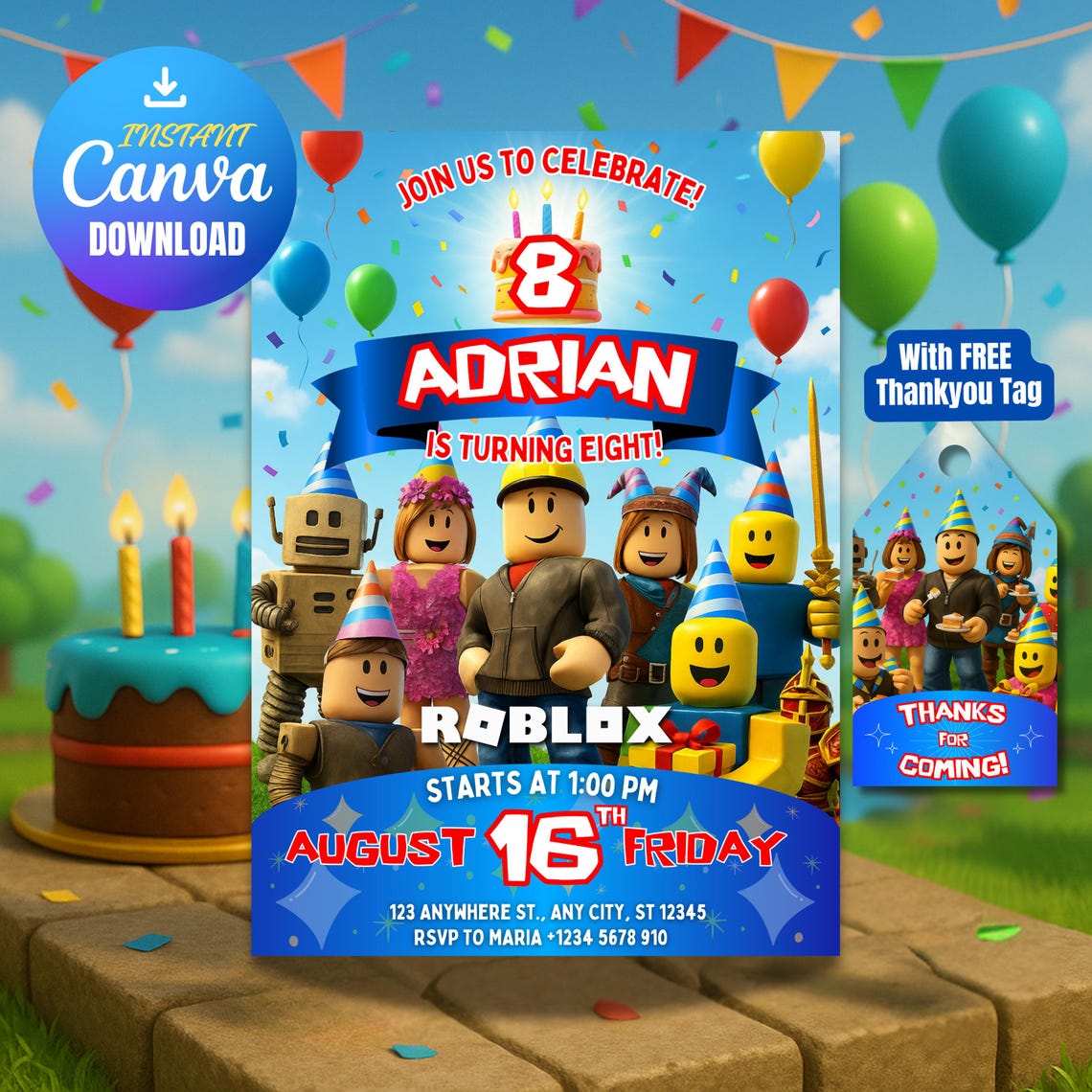 Editable Roblox Birthday Invitation Template, Game Party Invite for ...