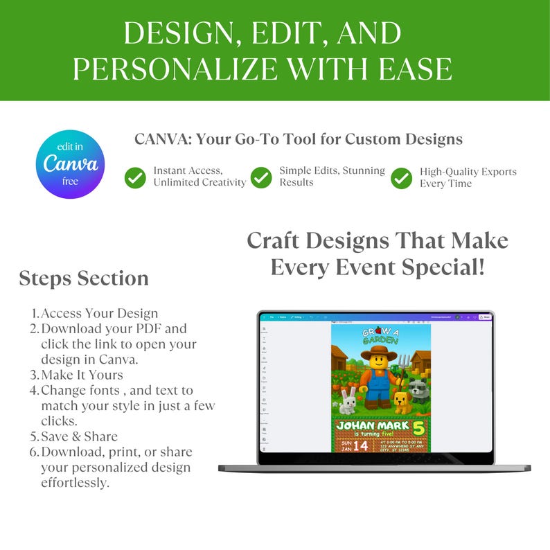 Editable Roblox Grow a Garden Birthday Invitation for Boys, Farm Theme ...