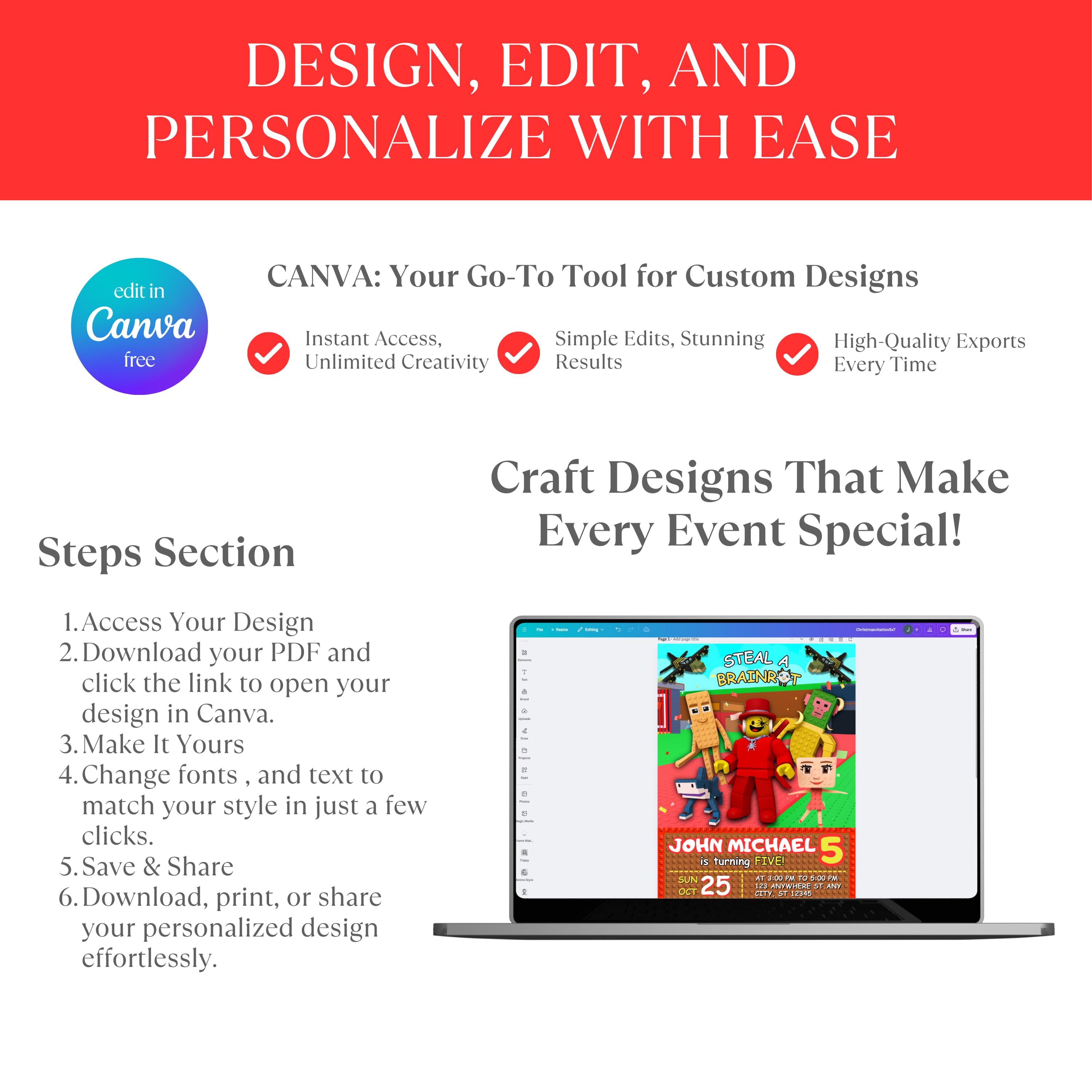 Editable Sammy Steal A Brainrot Birthday Invitation, Digital Invitation ...