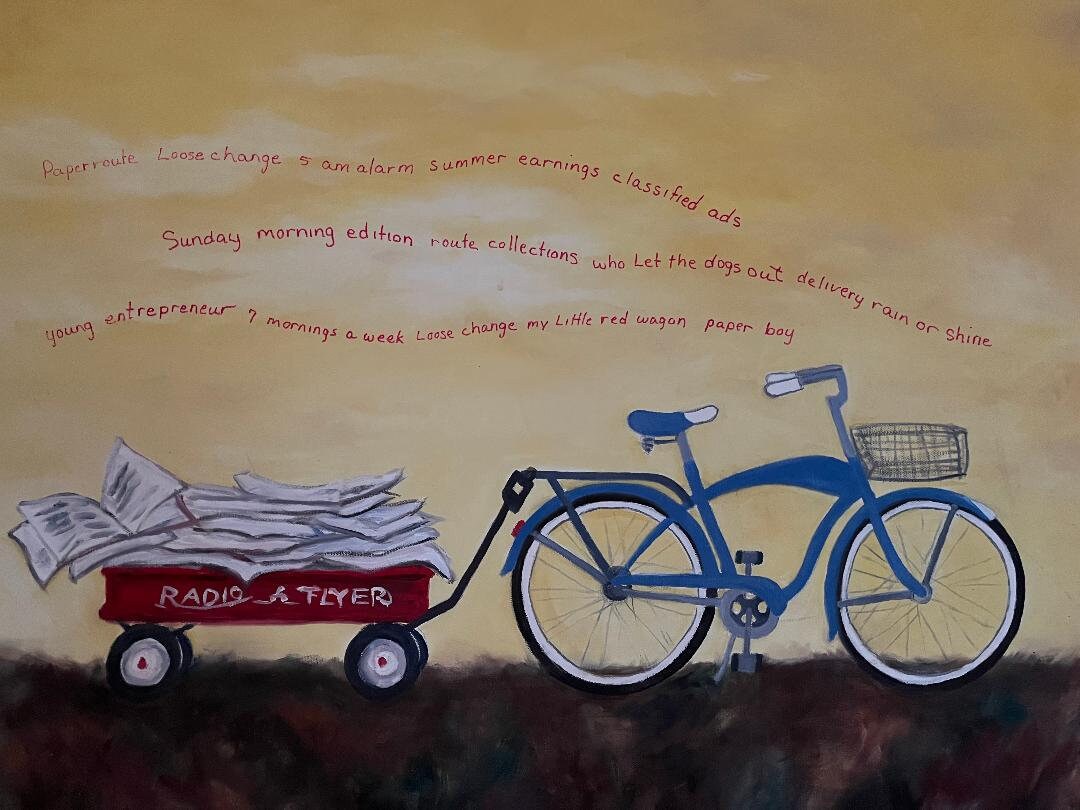 Paper Route Bike and Wagon Paperboy on 24X30 Hand Painted on Stretched ...