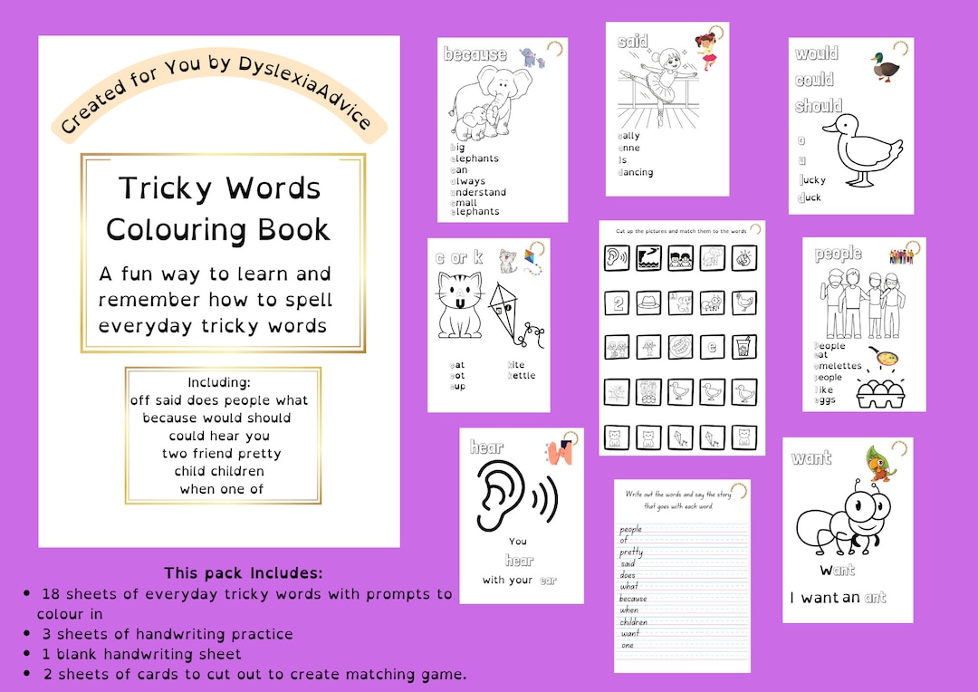 Tricky Words Colouring Book, Spelling, Spelling Book, Matching Game ...