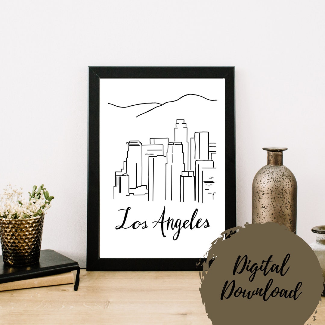 Minimalistic Los Angeles City Skyline Printable Wall Art Simple Line ...