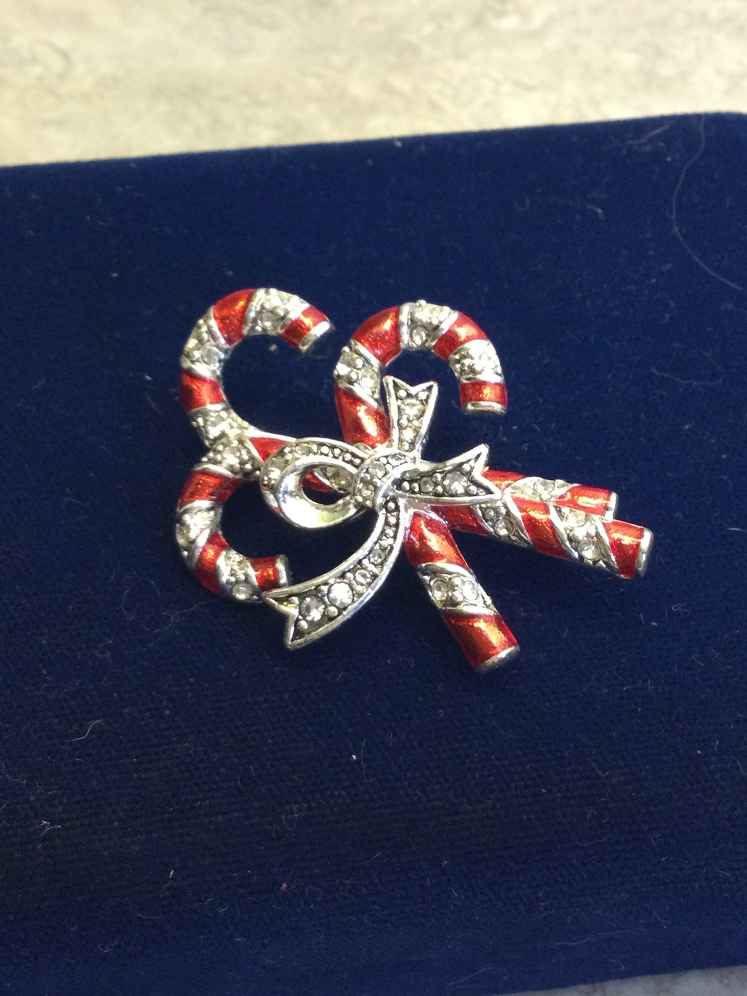 Vintage Monet Candy Cane Brooch With Red Enamel and Rhinestones - Etsy