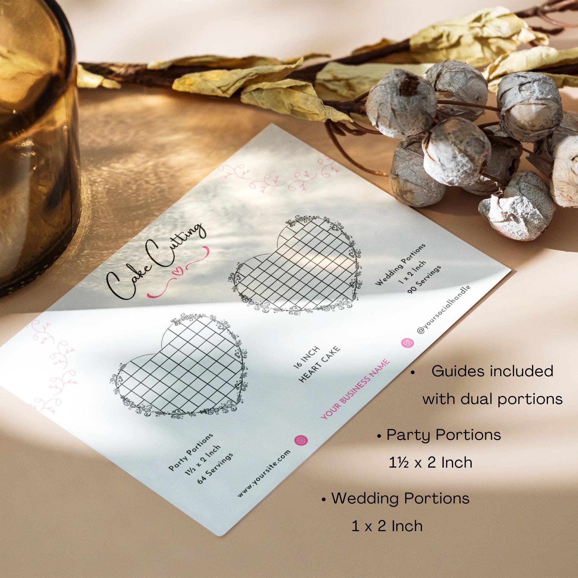 Heart Cake Cutting Guides 21x Canva Templates | Cake Serving Suggestion ...