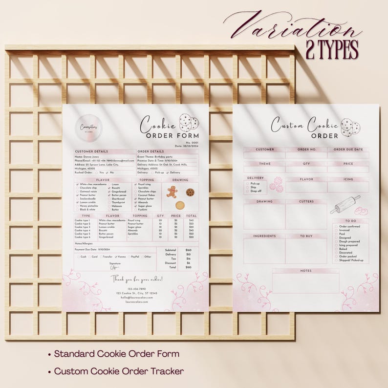Cookie Order Forms for Cookie Business, Home Baking, Cake Shop ...