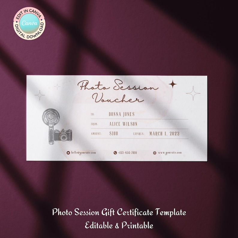 Photo Session Gift Certificate Editable Canva Template | Events, Family ...