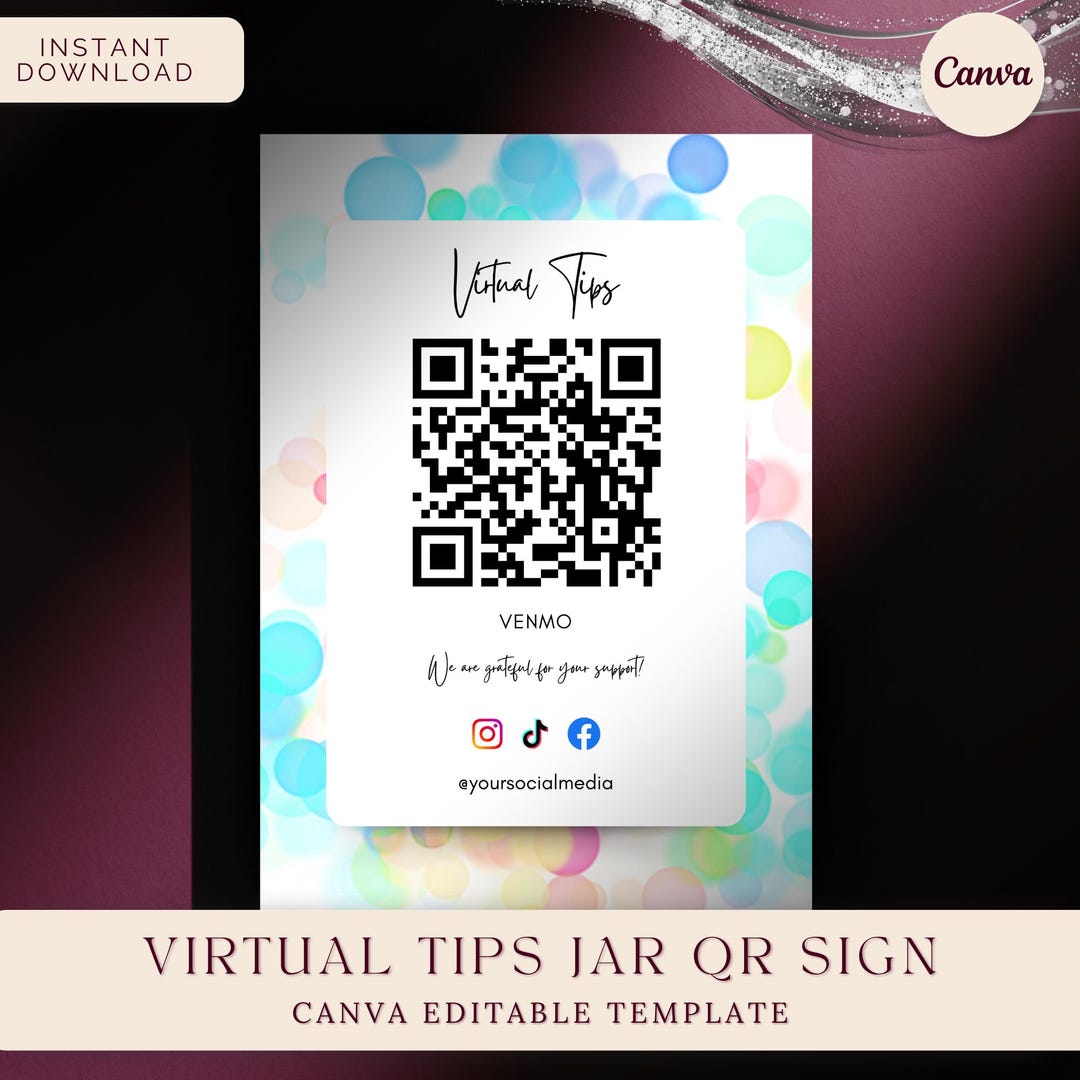Virtual Tip Jar Sign, QR Code Tips Sign, Feeling Tipsy, QR Code ...